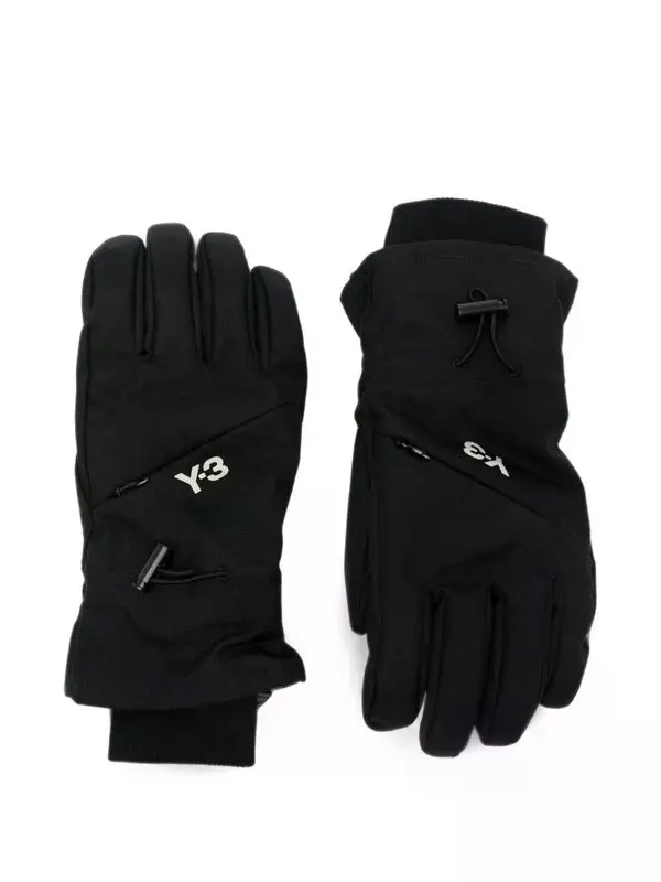 Y3 Logo Print Zip Detail Gloves - Black