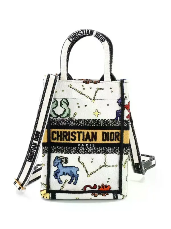 Dior Book Phone Bag Pixel Zodiac Embroidered Canvas Mini Tote Bag - Neutrals