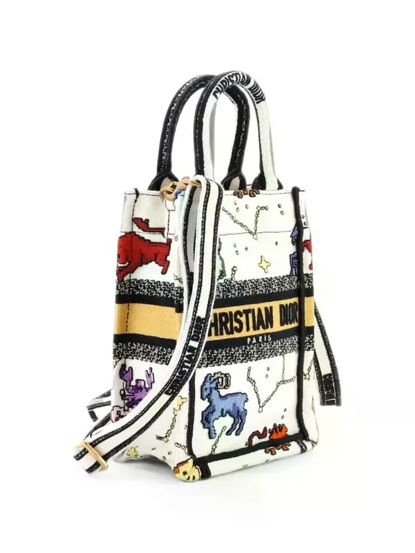 Dior Book Phone Bag Pixel Zodiac Embroidered Canvas Mini Tote Bag