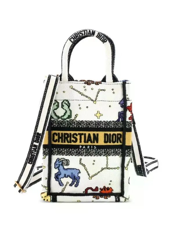 Dior Pixel Zodiac Embroidered Canvas Mini Tote Bag - Neutrals