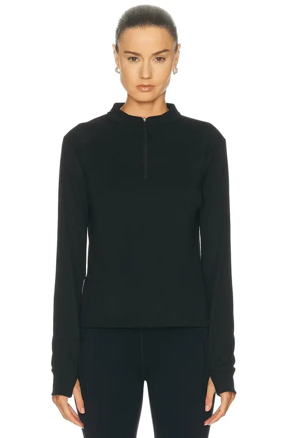 Literary Sport Long Sleeve Jersey Zip-up With Thumbholes - Black
