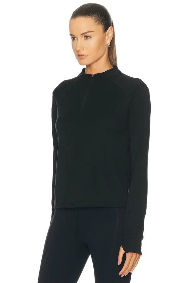 Literary Sport Long Sleeve Jersey Zip-up With Thumbholes - Black