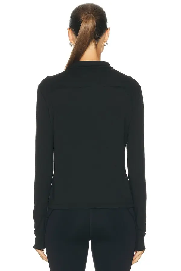 Literary Sport Long Sleeve Jersey Zip-up With Thumbholes - Black