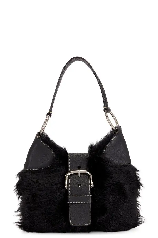 Prada Faux Fur Buckle Hobo Bag