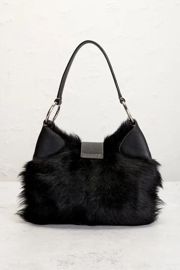 Prada Faux Fur Buckle Hobo Bag