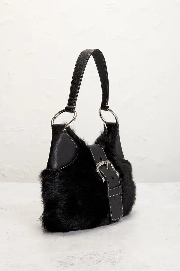 Prada Faux Fur Buckle Hobo Bag