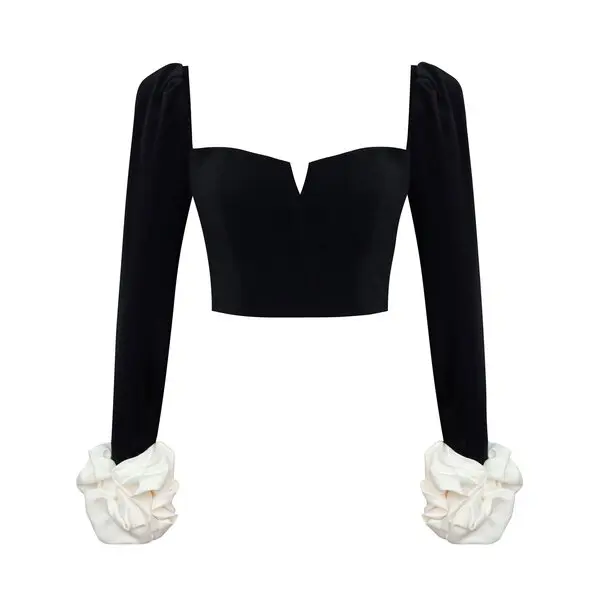 POST MERIDIEM Velvet Top With Removable Cuffs - Black