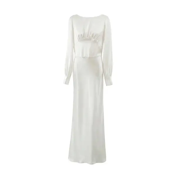 AISL Satin Gathered Waist Maxi Dress