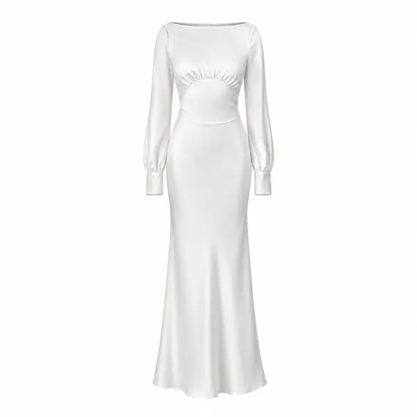 AISL Satin Gathered Waist Maxi Dress - White