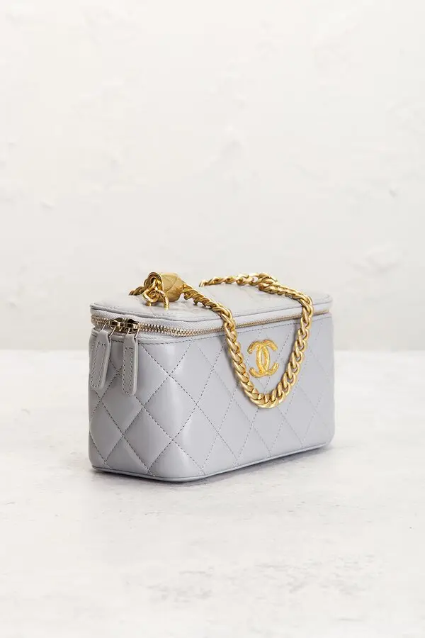 Chanel Lambskin Small Slide Long Vanity Case - Blue