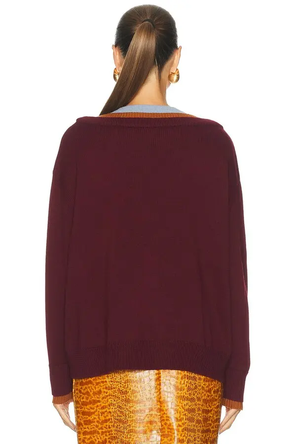 Staud Norman" V-neck Merino Wool Sweater - Pinot Multi