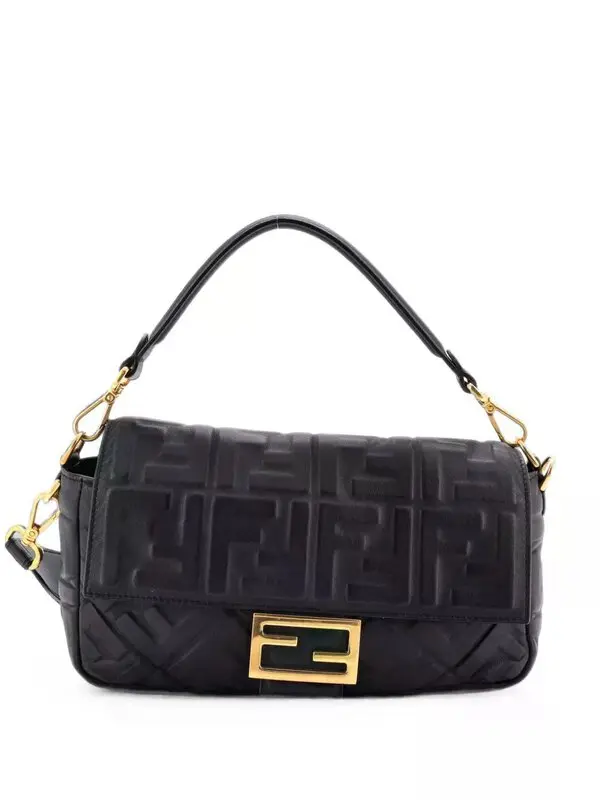 Fendi Baguette Nm Bag Zucca Embossed Leather Medium Crossbody Bag