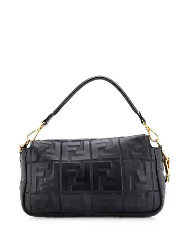 Fendi Baguette Nm Bag Zucca Embossed Leather Medium Crossbody Bag