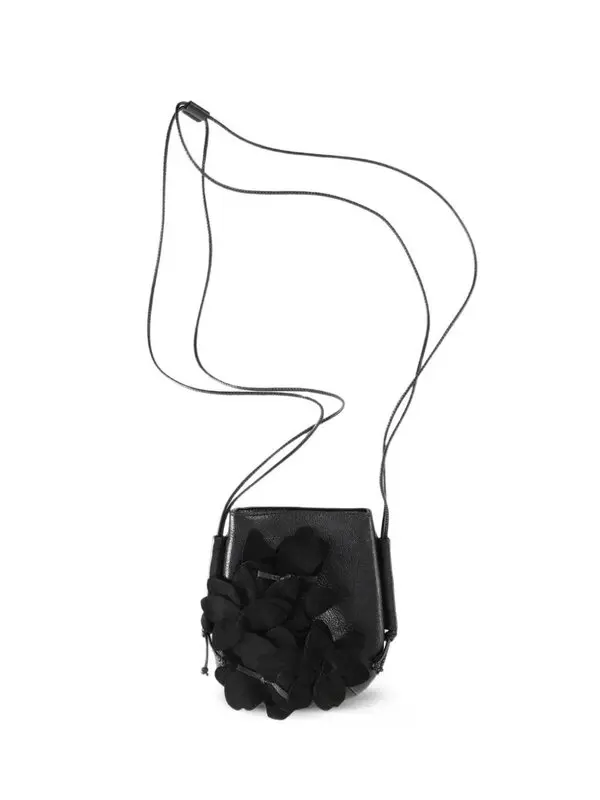 Hereu Floral Embellished Leather Shoulder Bag - Black