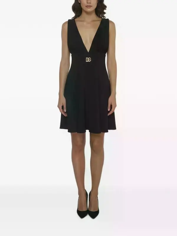 Dolce & Gabbana Logo Embellished Crepe Dress - Black