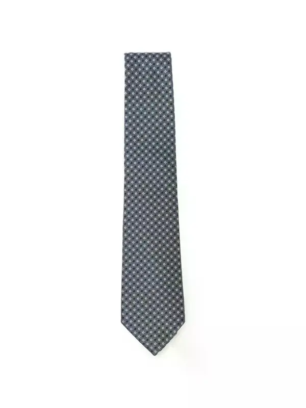 Canali Geometric Pattern Silk Neck Tie - Blue