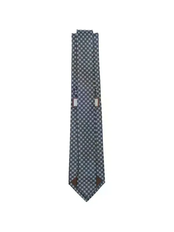 Canali Geometric Pattern Silk Neck Tie - Blue