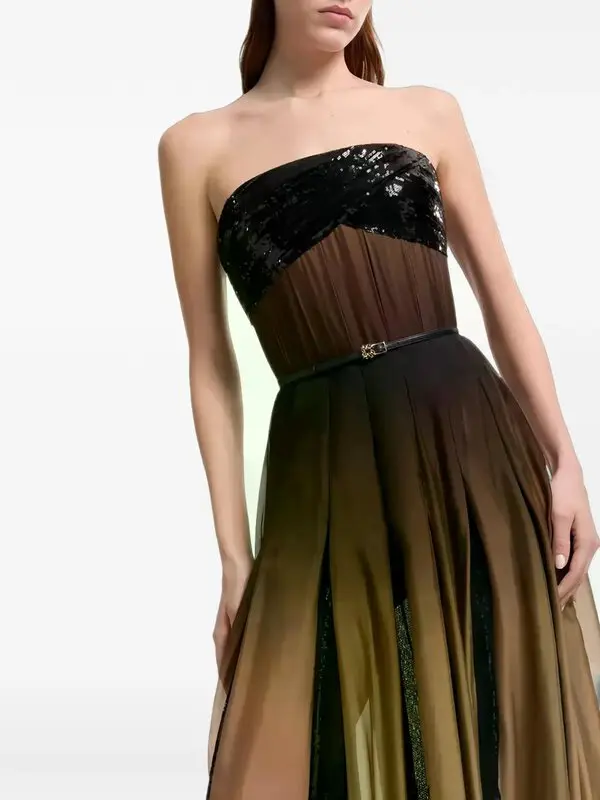 Elie Saab Strapless Sequin-embellished Gradient Maxi Dress