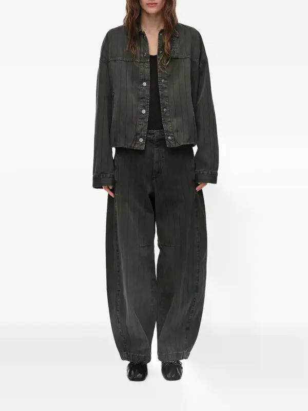 Bimba Y Lola Washed Striped Denim Jacket With Detachable Chin Strap