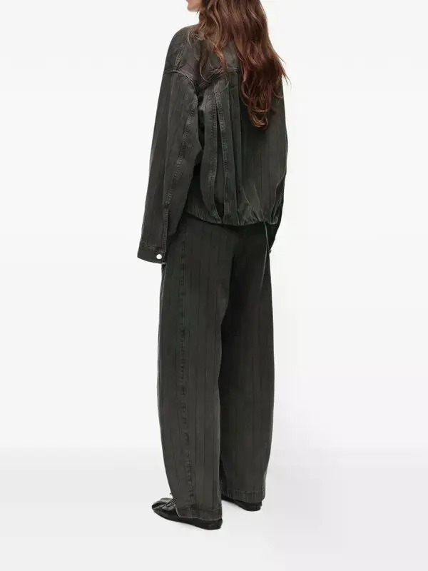 Bimba Y Lola Washed Striped Denim Jacket With Detachable Chin Strap