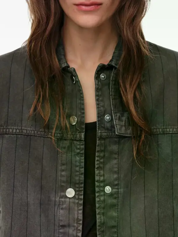 Bimba Y Lola Washed Striped Denim Jacket With Detachable Chin Strap