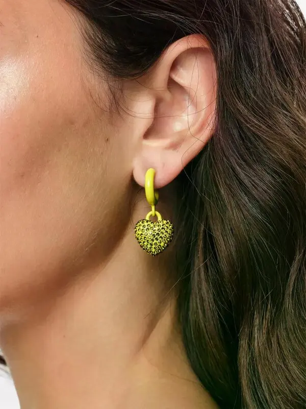 Bimba Y Lola Silver Hoop Earrings With Lime Crystals Heart - Yellow