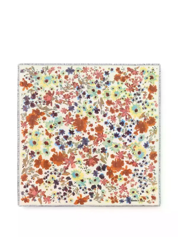 Bimba Y Lola Floral-print Fringed Scarf - White