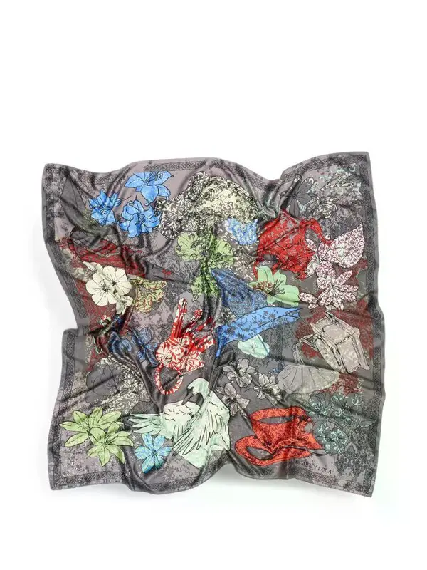 Bimba Y Lola Anthracite Arabesque Print Scarf