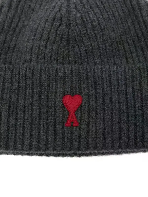 AMI Paris De Coeur Ribbed-knit Beanie - Grey