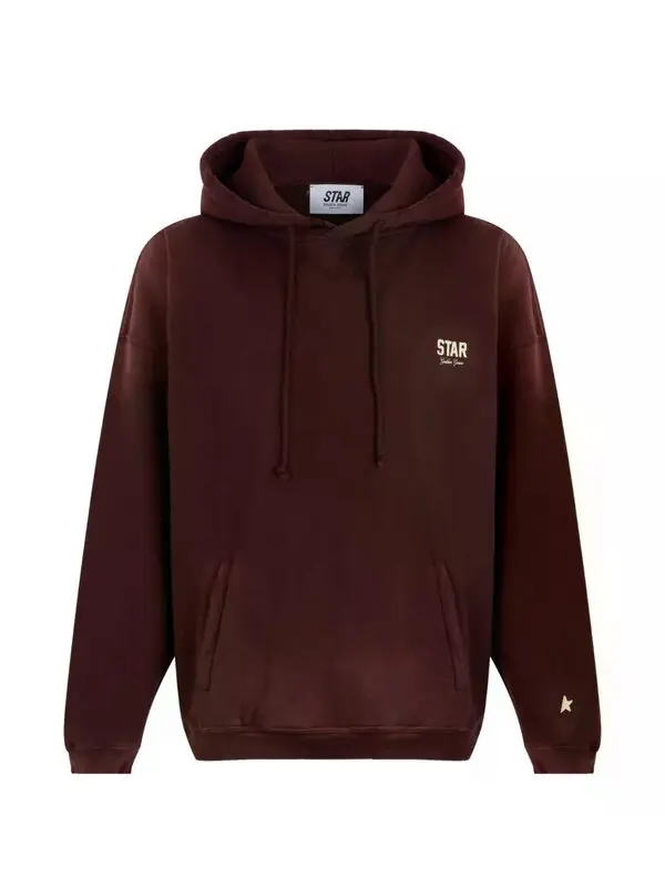 GOLDEN GOOSE Hooded Sweatshirt In Burgundy Cotton With Logo - Red