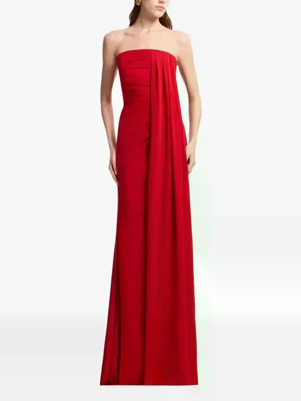 Elie Saab Strapless Draped Maxi Dress - Red