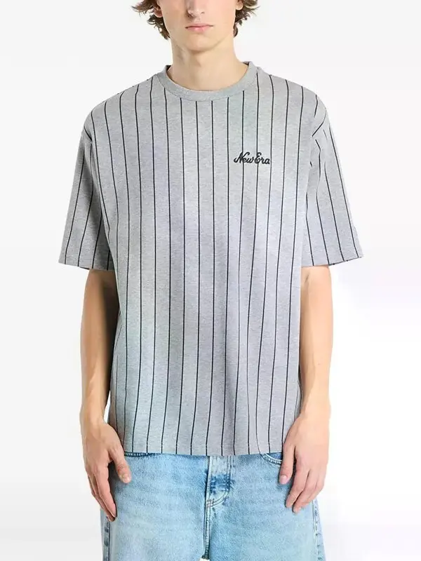 New Era Logo-embroidered Pinstriped T-shirt