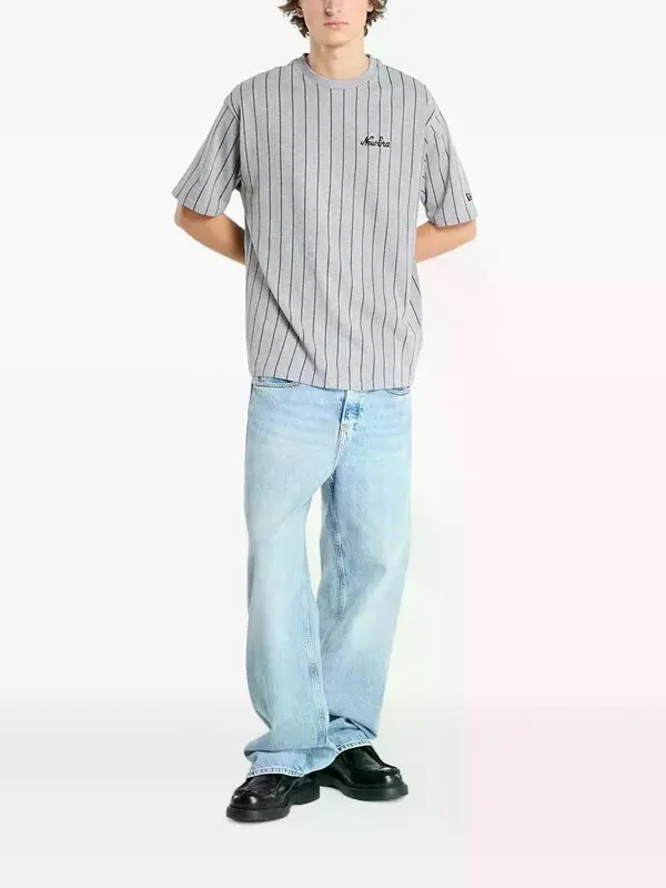 New Era Logo-embroidered Pinstriped T-shirt