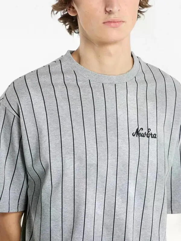 New Era Logo-embroidered Pinstriped T-shirt