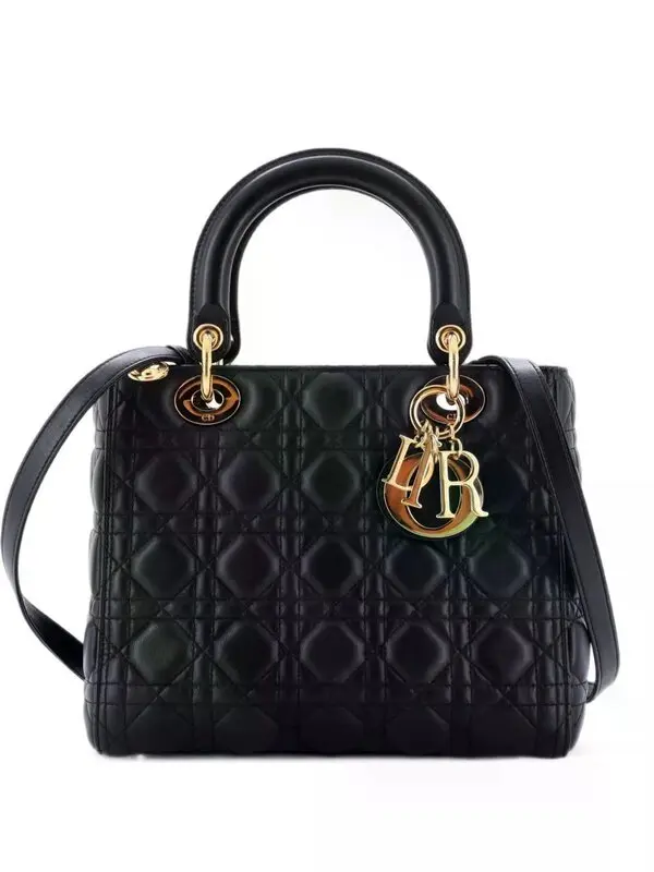 Dior Lady Bag Cannage Quilt Lambskin Medium Satchel - Black