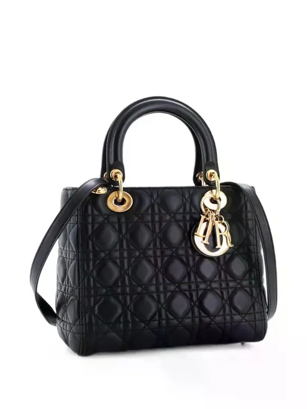 Dior Lady Bag Cannage Quilt Lambskin Satchel - Black