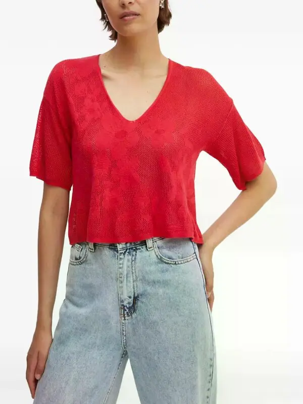 BENETTON Floral Jacquard Sweater - Red