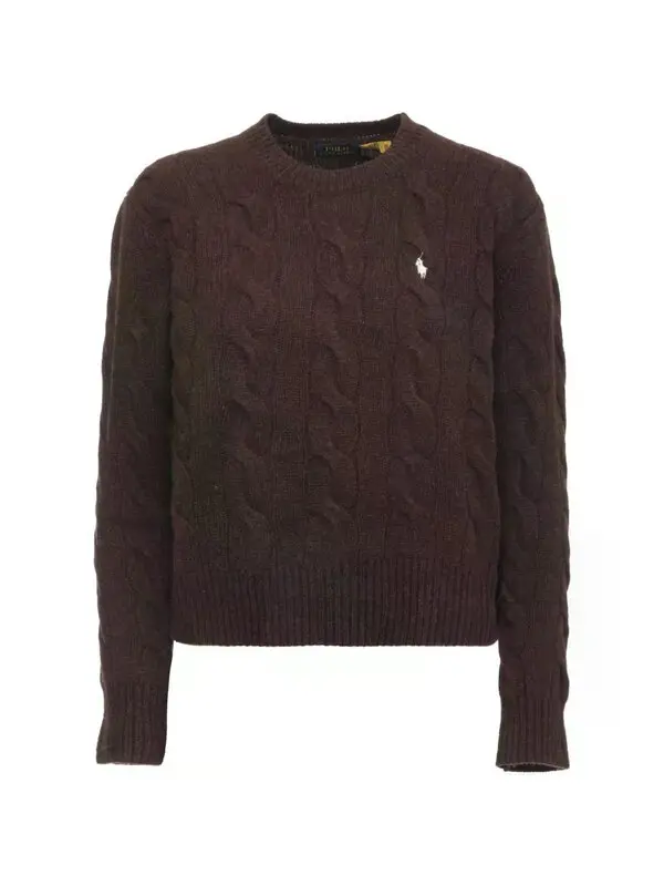 Polo Ralph Lauren Cable Knit Logo Embroidered Sweater - Brown