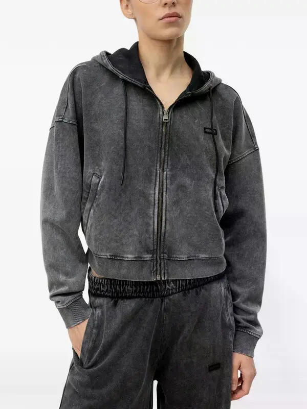 Hugo Relaxed-fit Cropped Hoodie With Washed Box Logo