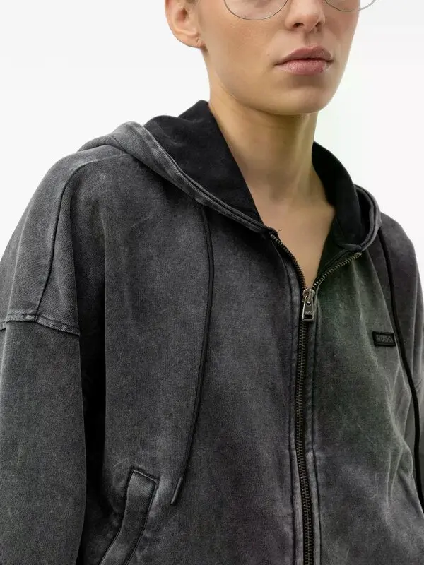 Hugo Relaxed-fit Cropped Hoodie With Washed Box Logo
