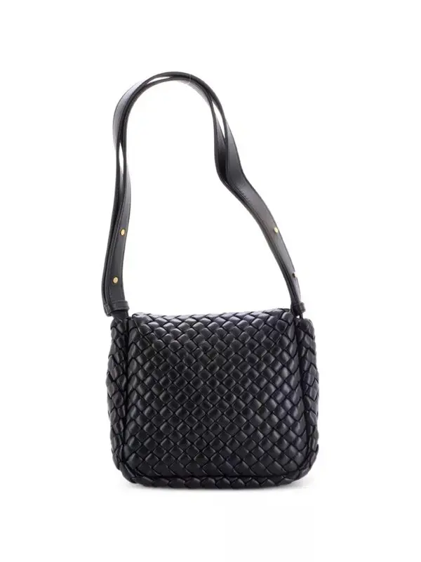 Bottega Veneta Cobble Flap Padded Intrecciato Leather Shoulder Bag - Black