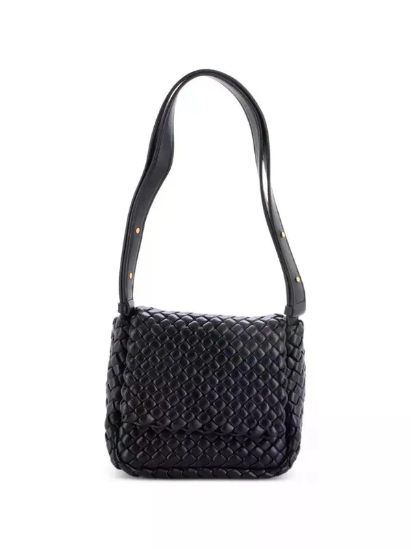 Bottega Veneta Cobble Flap Padded Intrecciato Leather Shoulder Bag - Black