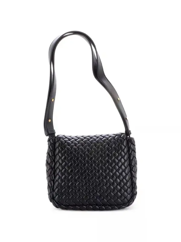Bottega Veneta Cobble Flap Padded Intrecciato Leather Shoulder Bag - Black