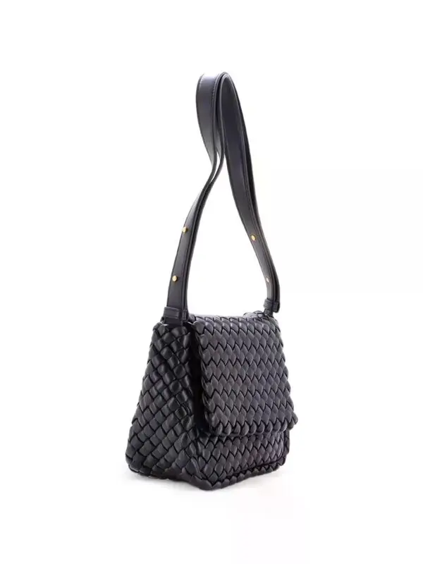 Bottega Veneta Cobble Flap Padded Intrecciato Leather Shoulder Bag - Black