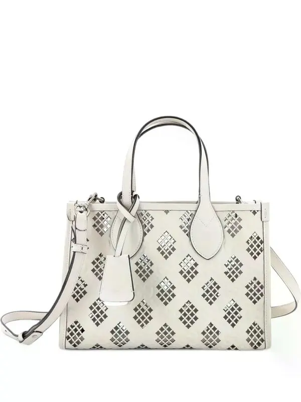 Gucci Convertible Gg Debossed Laser Cut Leather Small Tote Bag - Neutrals