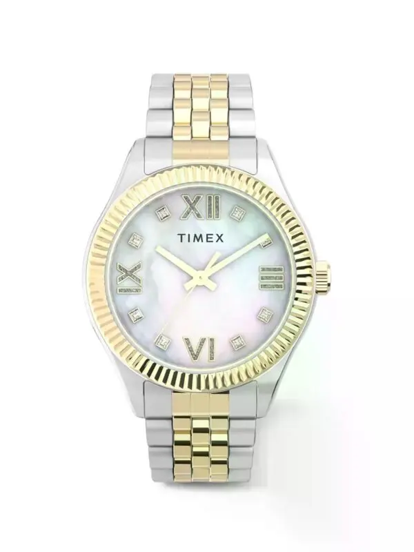 Timex® Legacy 34mm Two-tone Stainless Steel Watch With Mother-of-pearl Dial - White