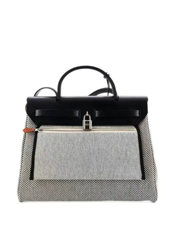 Hermès Herbag Zip Criss Viking Toile And Leather Shoulder Bag - Black