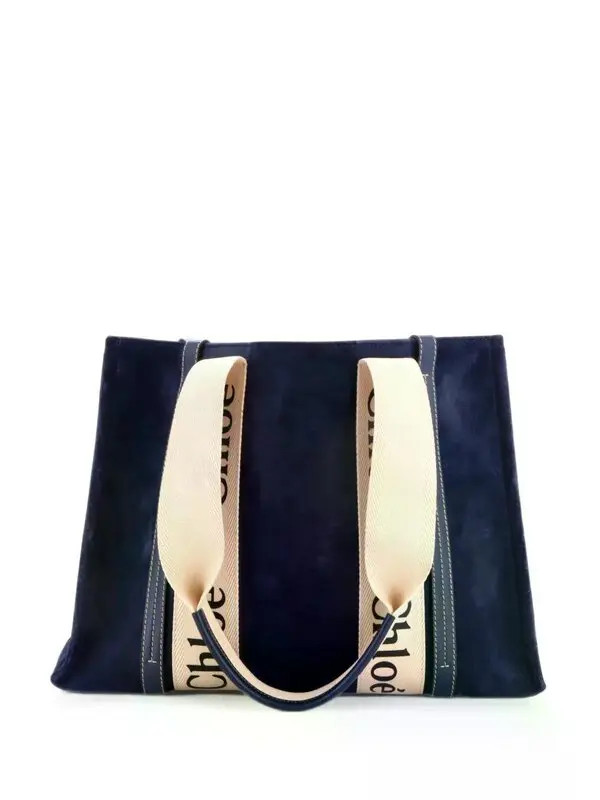Chloé Woody Suede With Canvas Medium Tote Bag - Blue