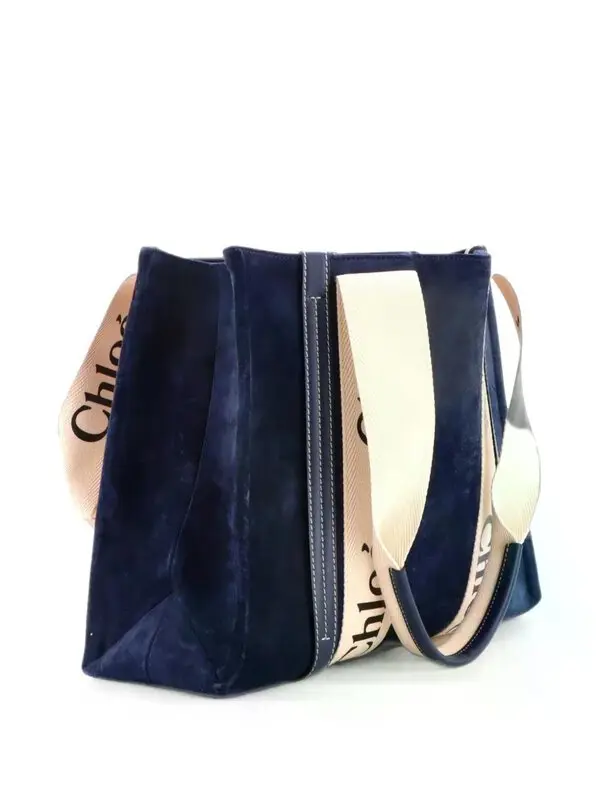 Chloé Woody Suede With Canvas Medium Tote Bag