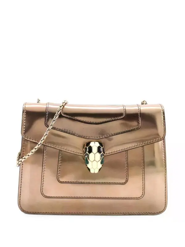 BVLGARI Serpenti Forever Square Metallic Leather Small Shoulder Bag - Gold